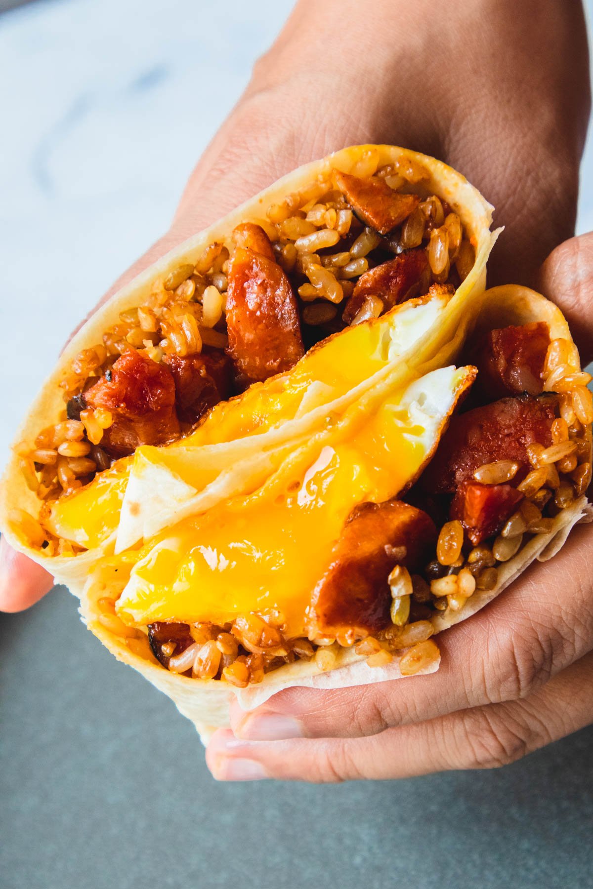 Longanisa with Adobo Fried Rice Burrito